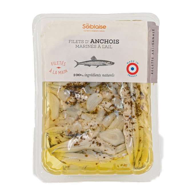Filets d'anchois marinés à l'ail 150 g - La Sablaise