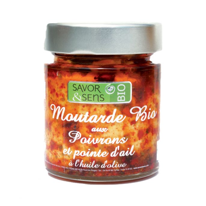 Moutarde bio aux poivrons et pointe d'ail 130 g - Savor & Sens