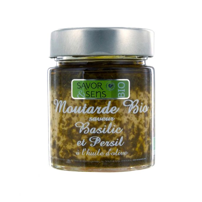 Moutarde bio saveur basilic et persil 130 g - Savor & Sens